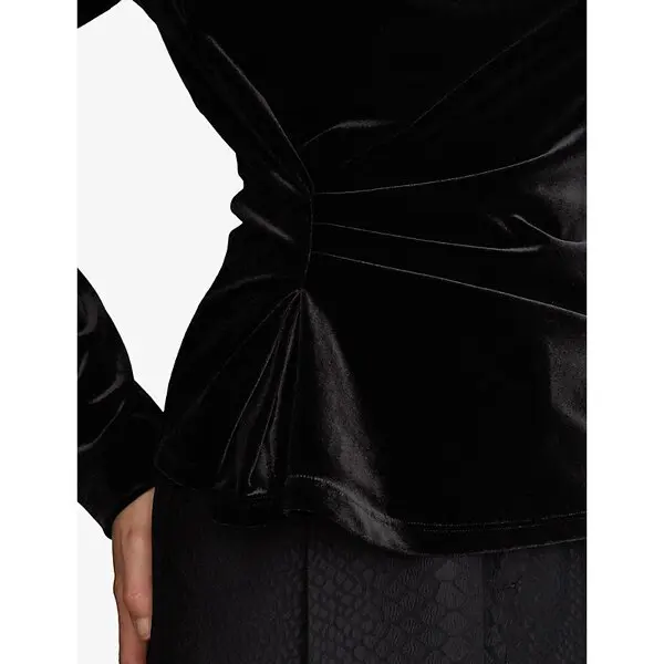 REISS Paige Cowl-neck Stretch-velvet Top