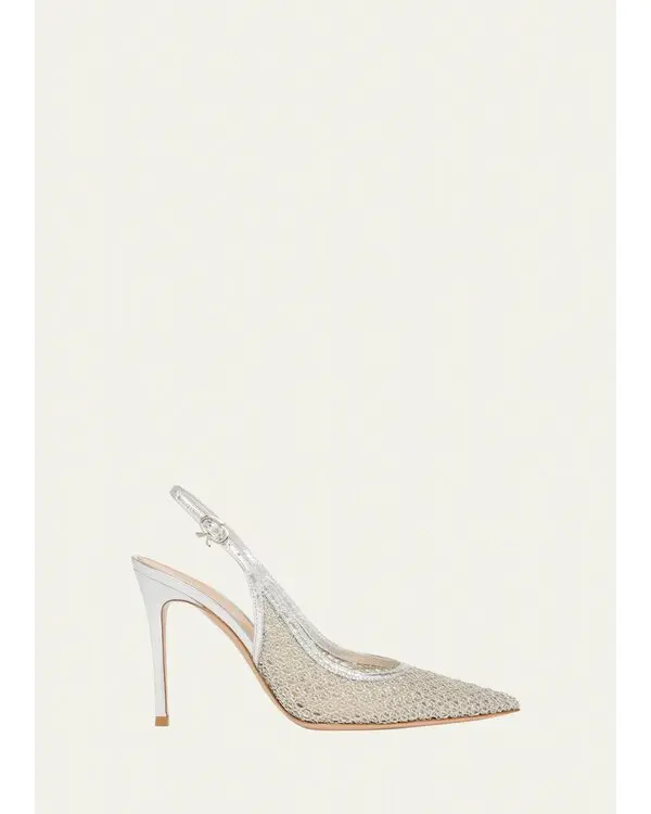 GIANVITO ROSSI 95mm Itaca Metallic Leather And Mesh Slingback Pumps - Silver