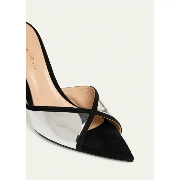 GIANVITO ROSSI 85mm Shiny Leather And Suede Pointed-toe Mules Sandals