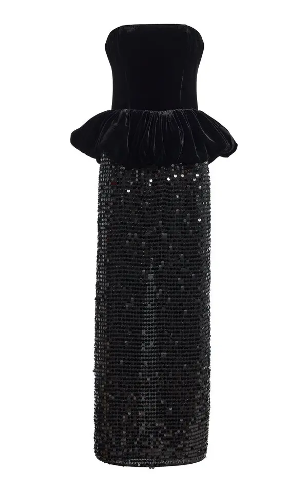 ROTATE BY BIRGER CHRISTENSEN Sequined Maxi Peplum Dress - Black
