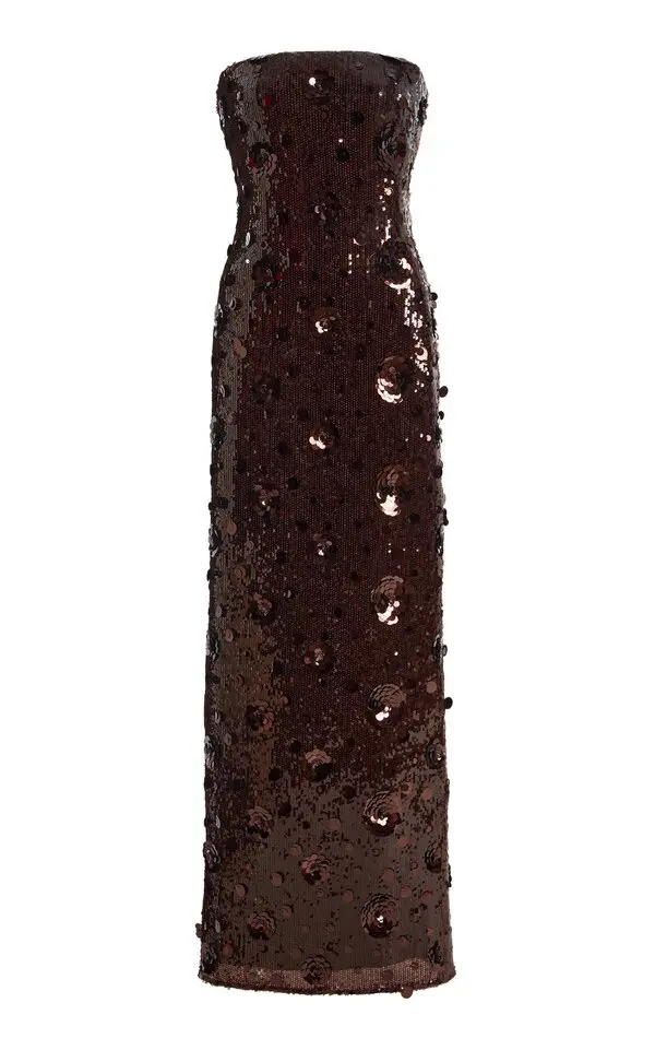 ROTATE BY BIRGER CHRISTENSEN Sequined Maxi Tube Dress - Brown