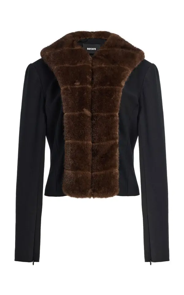 ROTATE BY BIRGER CHRISTENSEN Faux-fur-trimmed Cardigan - Black