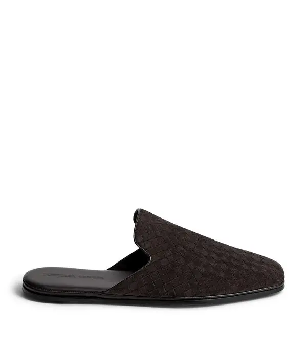 Bottega Veneta Suede Intrecciato Slippers - Brown