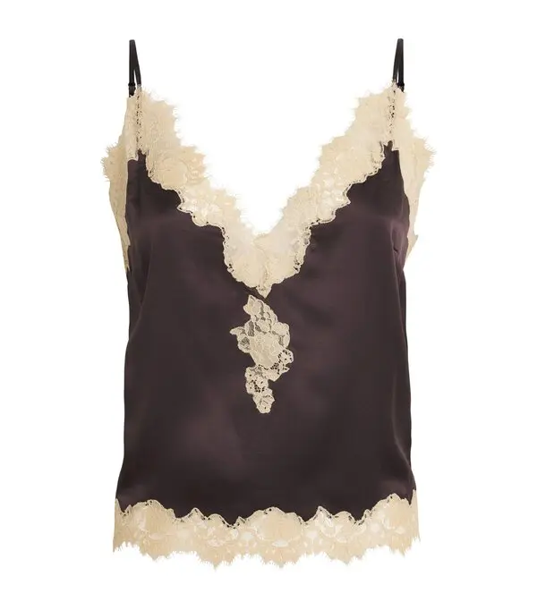 DÔEN Silk Lace-trim Kira Camisole - Brown