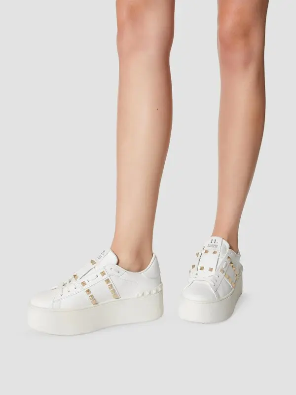 Valentino Garavani Flatform Rockstud Untitled Sneakers In Calfskin