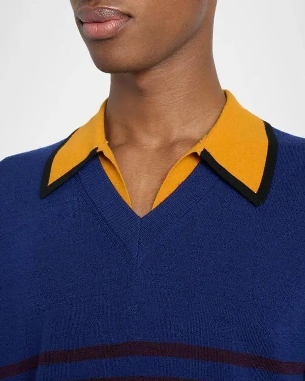 Dries Van Noten Apos;s Contrast-trim Knit Polo Sweater - Blue