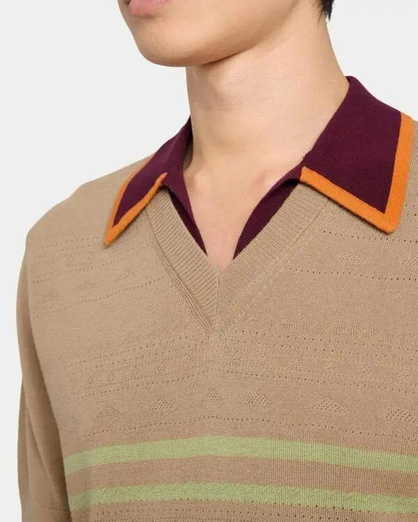 Dries Van Noten Apos;s Contrast-trim Knit Polo Sweater - Camel