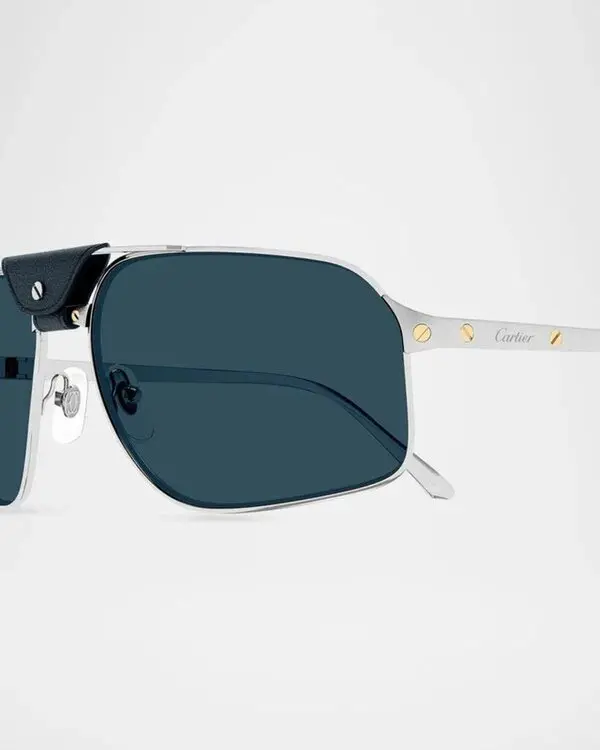 Cartier Apos;s Ct0651s Santos Classic Metal Pilot Sunglasses - Silver
