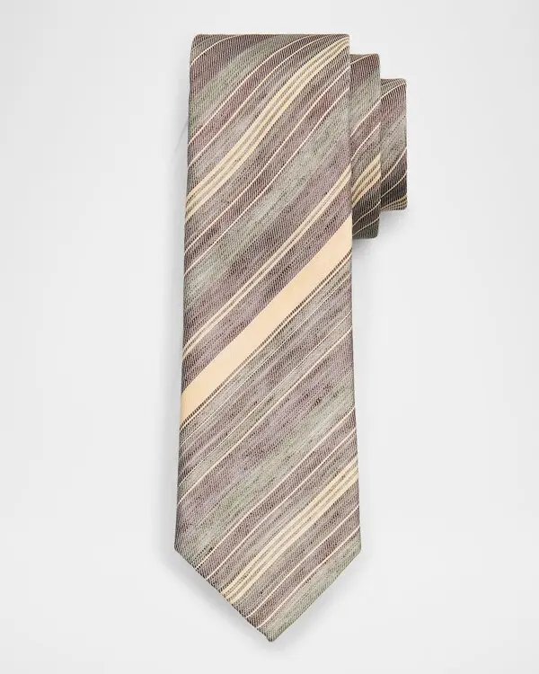 Emporio Armani Apos;s Variegated Stripe Linen And Silk Tie - Verde
