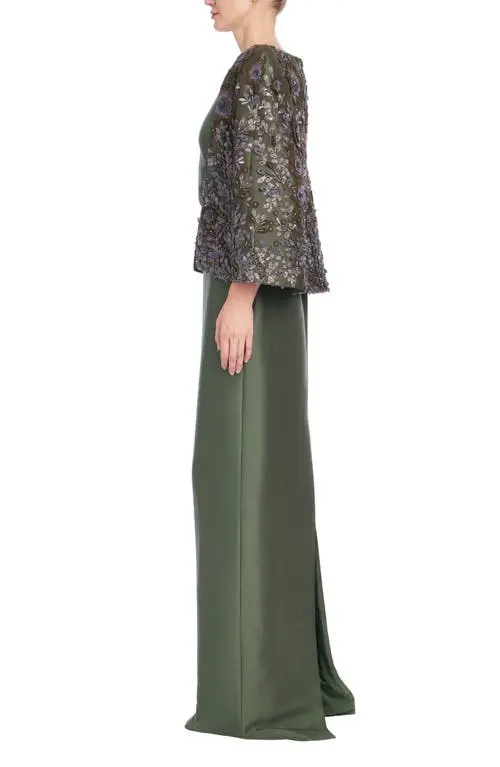 Badgley Mischka Sequin Embroidered Tulle Sleeve Gown