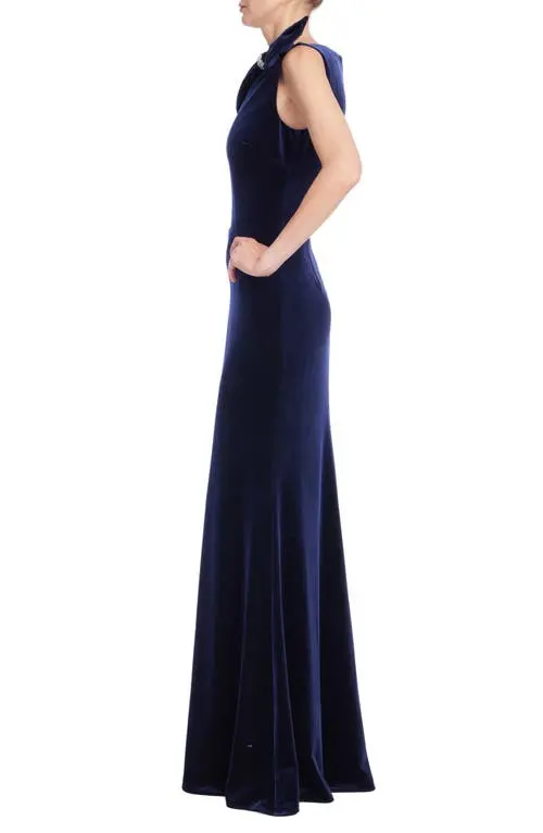 Badgley Mischka Off-the-shoulder Stretch Velvet Gown