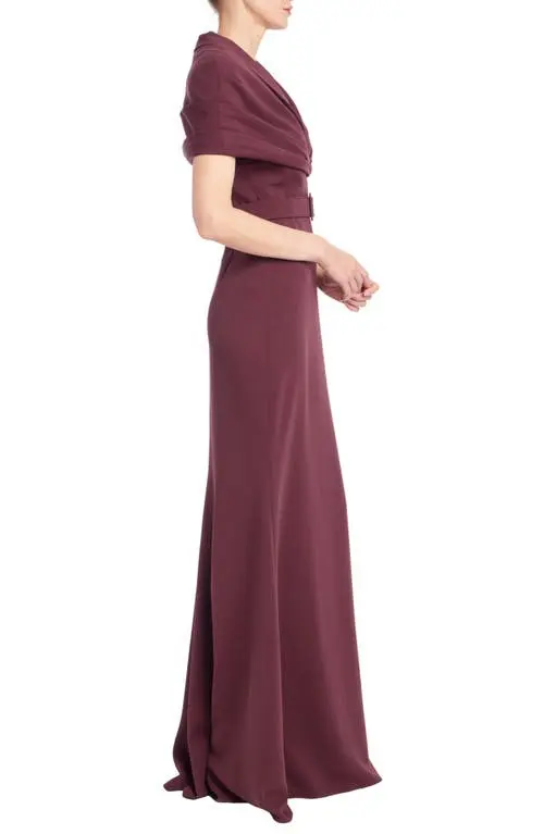 Badgley Mischka Pleated Shoulder Overlay Gown - Wine