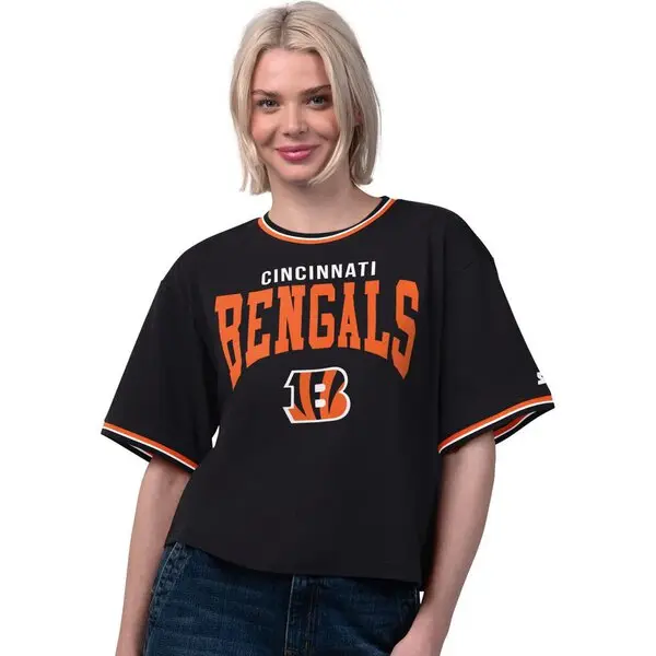 STARTER Cincinnati Bengals Ace Cropped T-shirt - Black