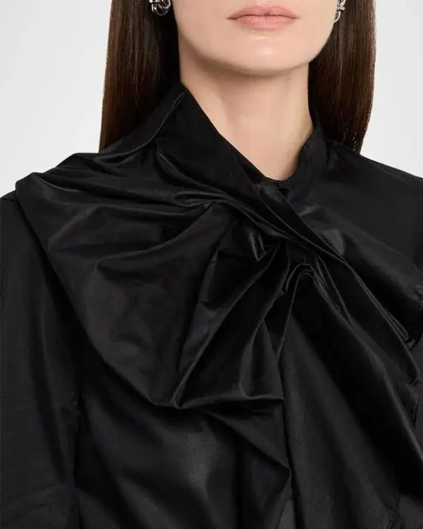 Alexander McQueen Draped Ruffle Cotton Poplin Blouse