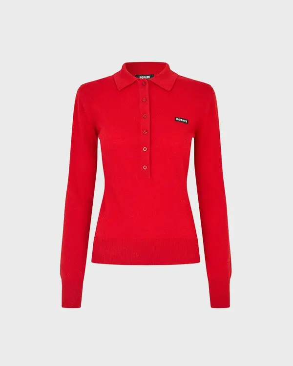ROTATE BY BIRGER CHRISTENSEN Polo Wool Longsleeve - Red