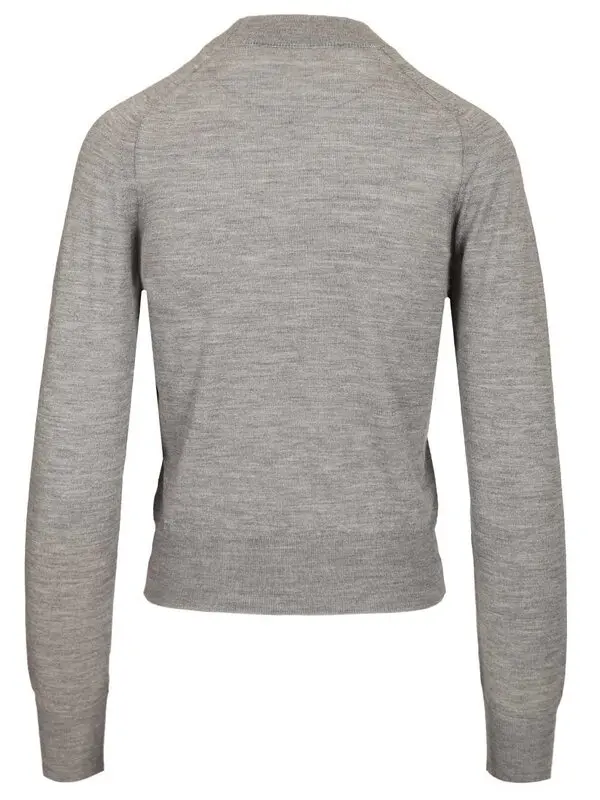 AMI Paris Quota -crewneck Sweater With Contrasted De Coeur - Gray