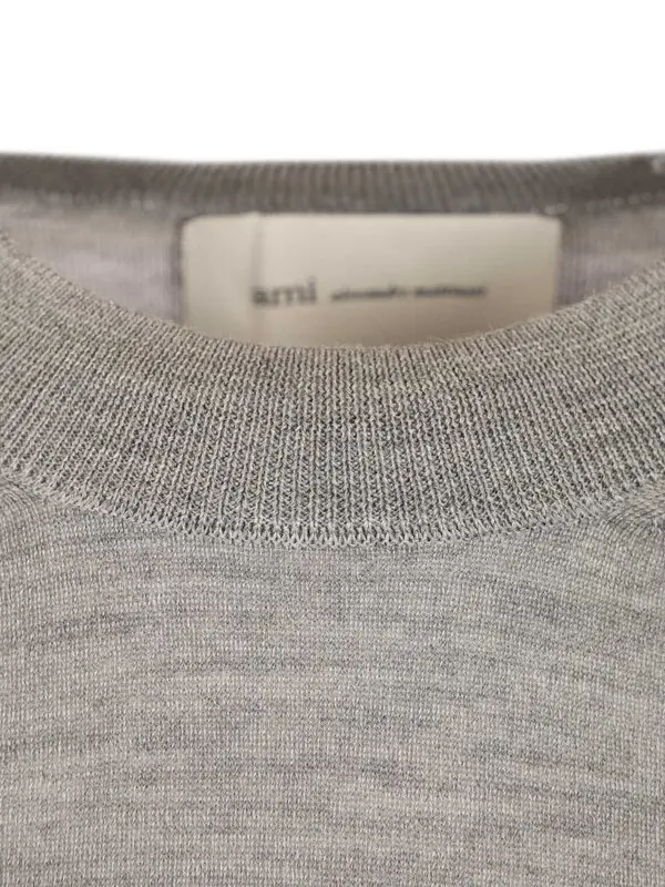 AMI Paris Quota -crewneck Sweater With Contrasted De Coeur - Gray