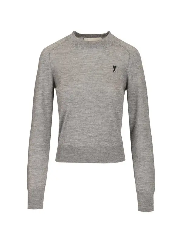 AMI Paris Quota -crewneck Sweater With Contrasted De Coeur - Gray