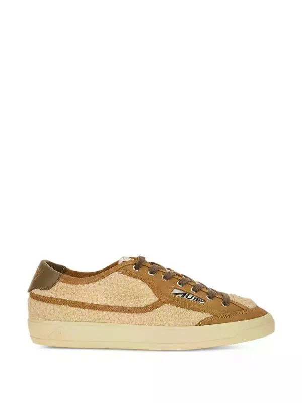 AUTRY Windscape Low Sneakers In Natural Color And Cigar Boucle Fabric - Neutrals