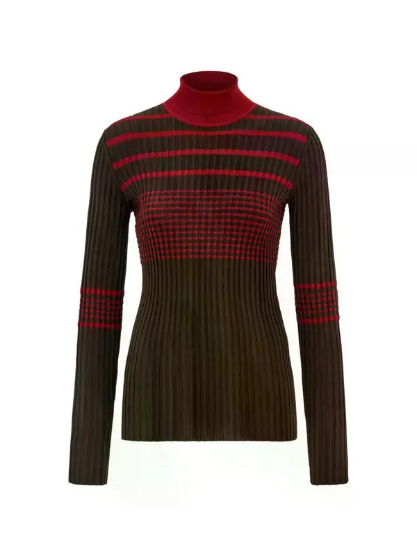 FERRAGAMO Viscose Knitted Turtleneck With Stripe Detail - Brown