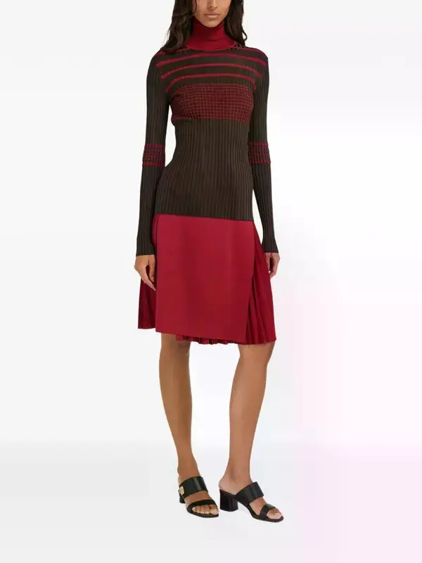 FERRAGAMO Viscose Knitted Turtleneck With Stripe Detail - Brown