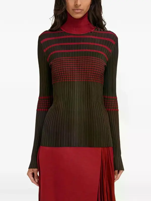 FERRAGAMO Viscose Knitted Turtleneck With Stripe Detail - Brown