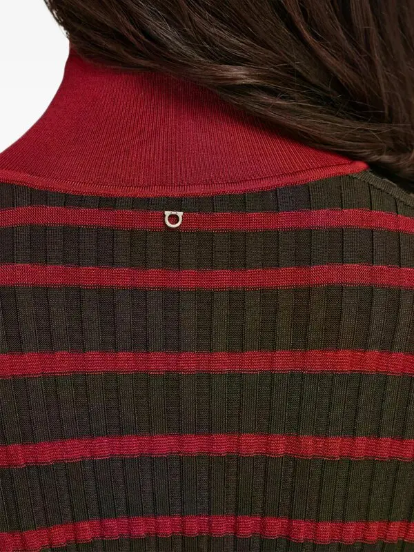 FERRAGAMO Viscose Knitted Turtleneck With Stripe Detail - Brown