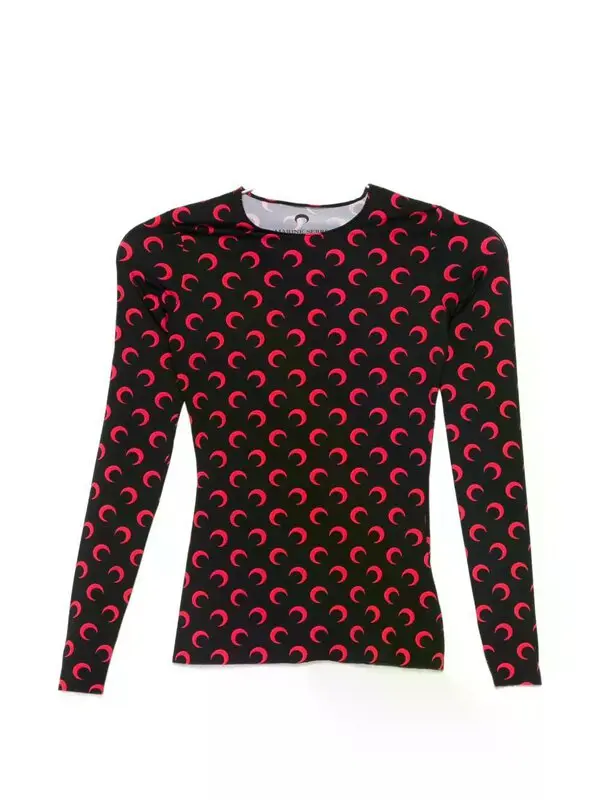 MARINE SERRE Moon Printed Jersey Long-sleeve Crewneck Top - Blue