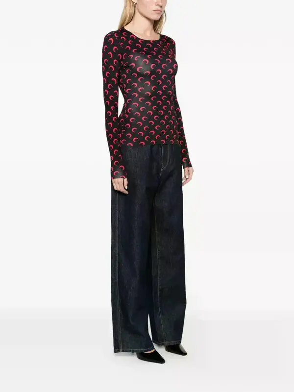 MARINE SERRE Moon Printed Jersey Long-sleeve Crewneck Top