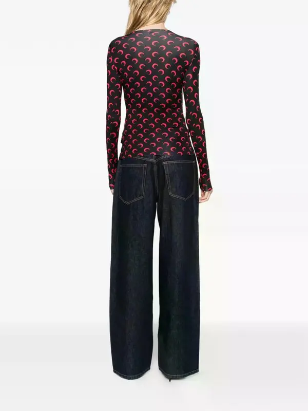 MARINE SERRE Moon Printed Jersey Long-sleeve Crewneck Top