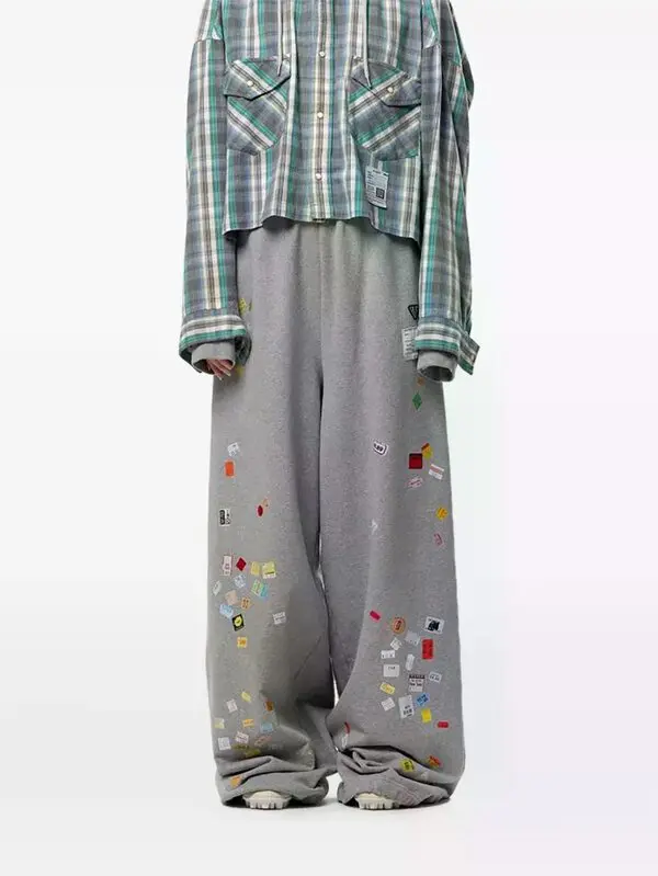 Mihara Yasuhiro Price Tag Sticker Printed Wide Sweat Trousers - Grey