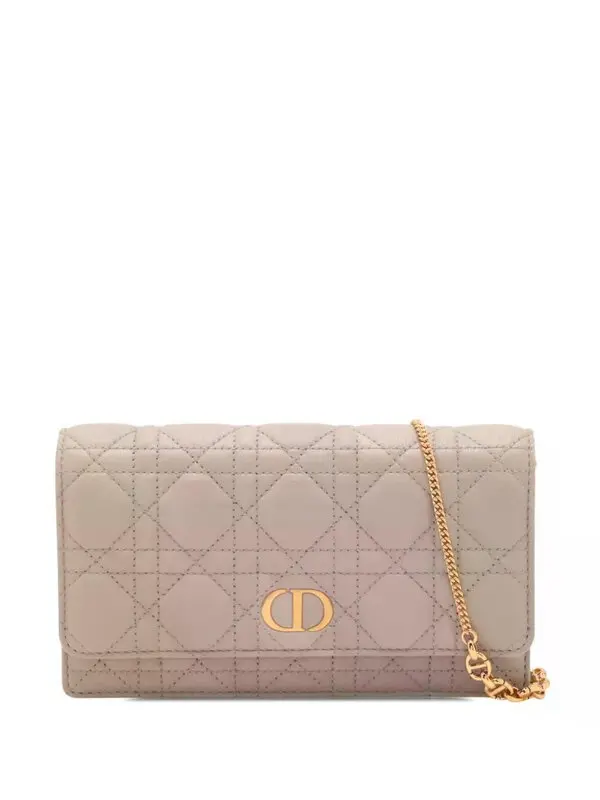 Dior 2015-2026 Calfskin Cannage Caro Wallet On Chain Crossbody Bag - Neutrals