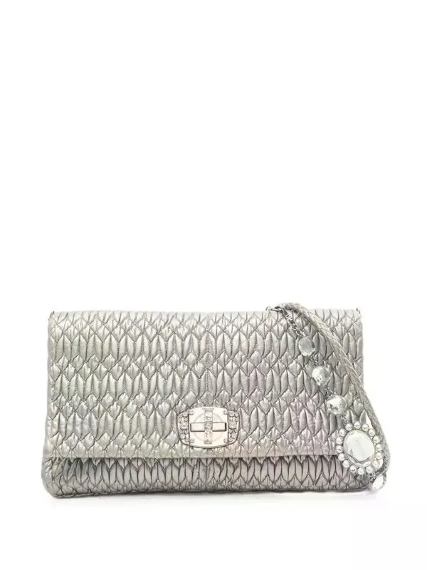 Miu Miu 2010s Crystal-embellished Matelassé Shoulder Bag - Silver