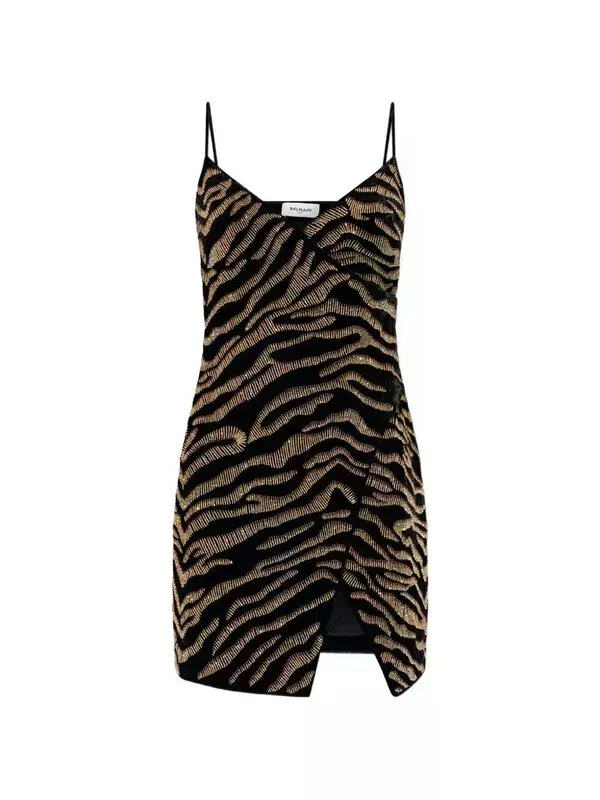 Balmain Velvet Dress With Tiger Embroidery - Black
