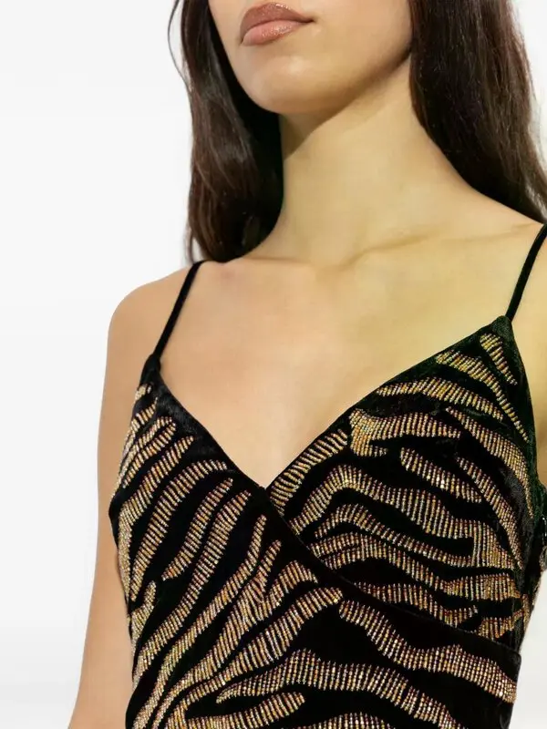 Balmain Velvet Dress With Tiger Embroidery