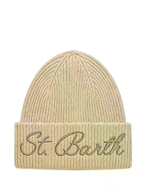MC2 SAINT BARTH Logo-embroidered Ribbed-knit Beanie Hat - Neutrals