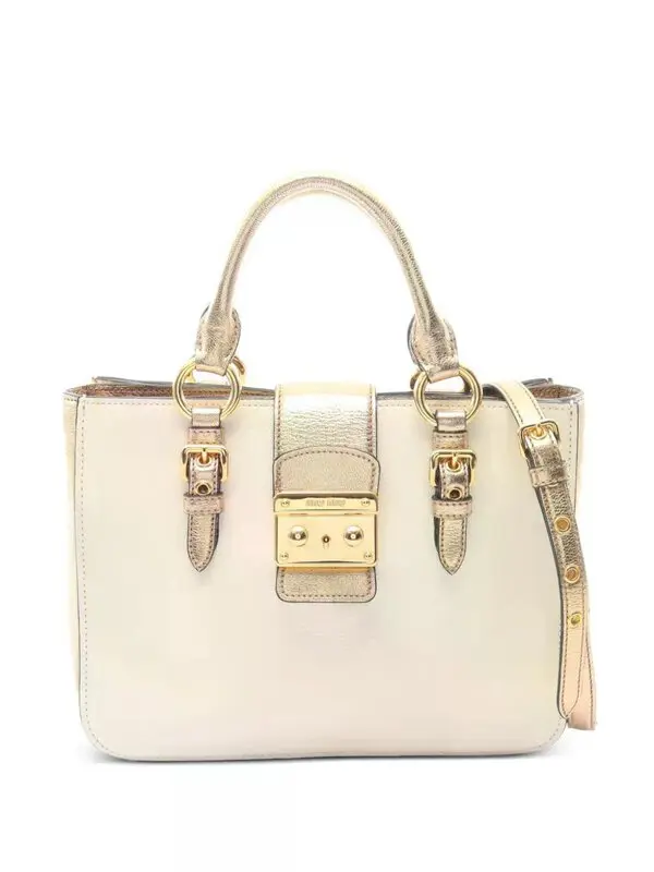 Miu Miu 2010s Madras Buckle-detail Tote Bag - Neutrals