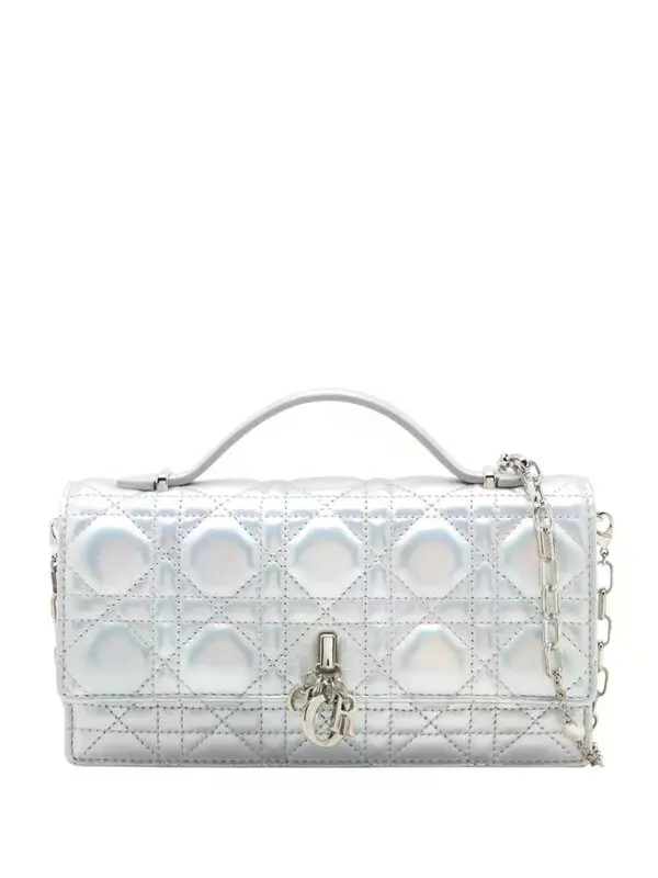 Dior 2000-2026 Mini Iridescent Metallic Lambskin Cannage My Bag Satchel - Silver