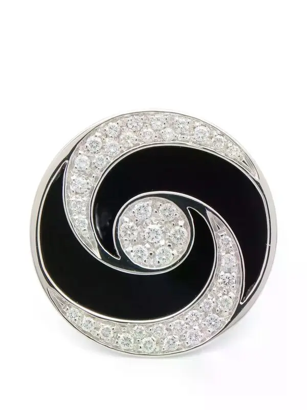 BVLGARI 2010s Allegra Diamond And Onyx Ring - Silver