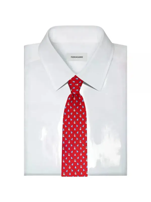 FERRAGAMO Christmas Print Silk Tie - Red