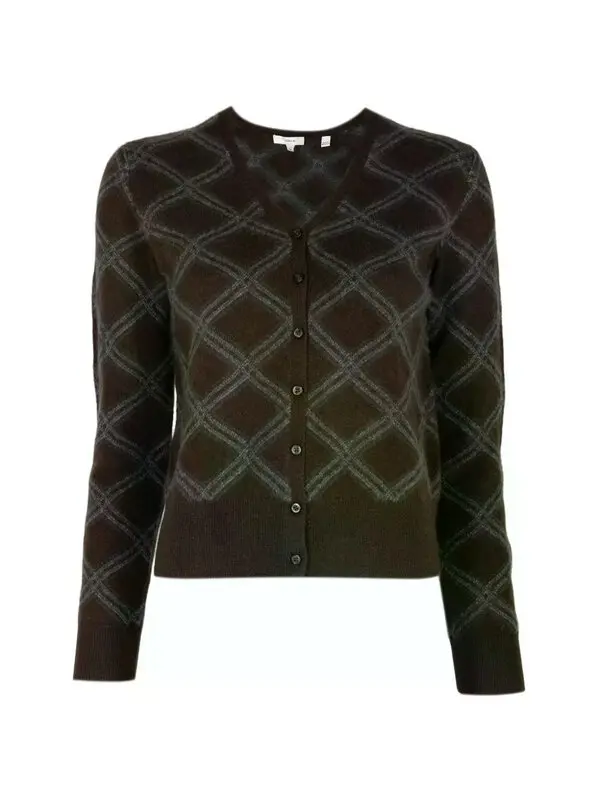 Vince Diamond-plaid V-neck Cardigan