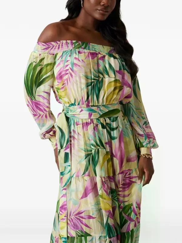 Guess Josee Tropical-print Off-shoulder Dress