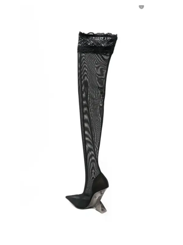 Attico Cheope Thigh-high Lace-trimmed Mesh Boots