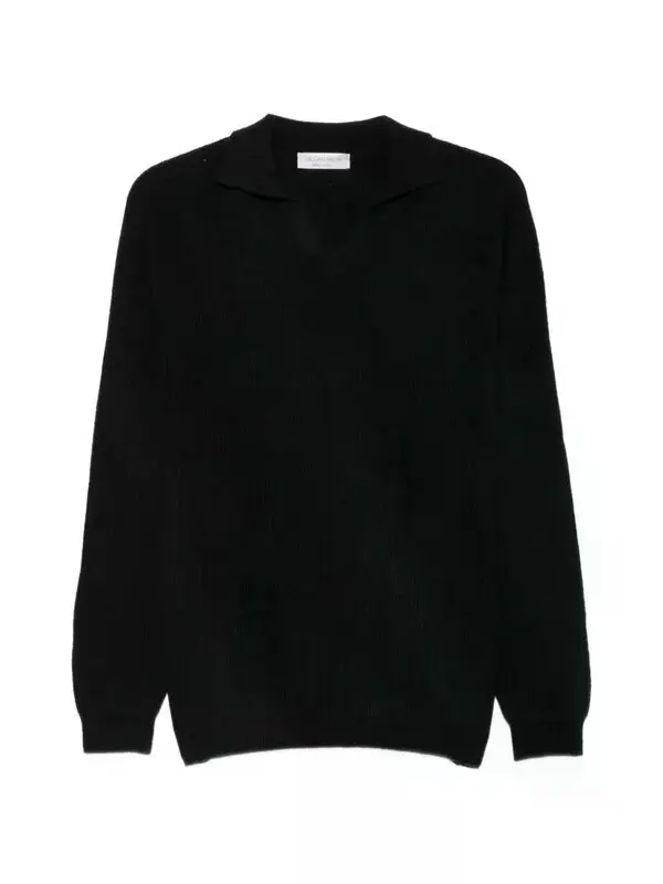 JEORDIE'S Ribbed-knit V-neck Sweater - Black
