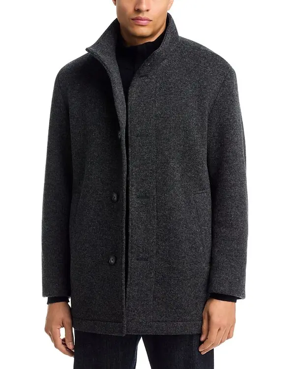 BOSS Coxtan Textured Stand Collar Button Coat - Medium Grey