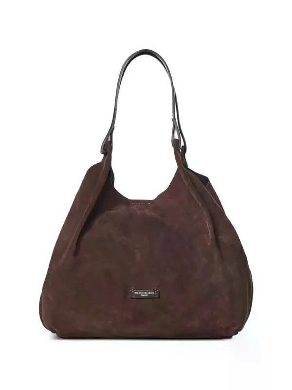GIANNI CHIARINI Large Dua Suede Logo-patch Shoulder Bag - Brown