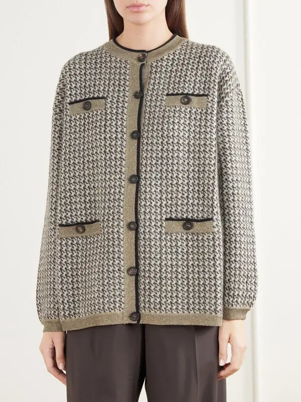 Brunello Cucinelli Rib-trimmed Houndstooth Knitted Cardigan