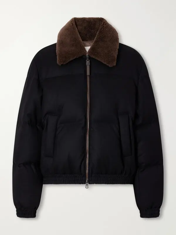 Brunello Cucinelli Quilted Shearling-trimmed Wool-twill Down Jacket