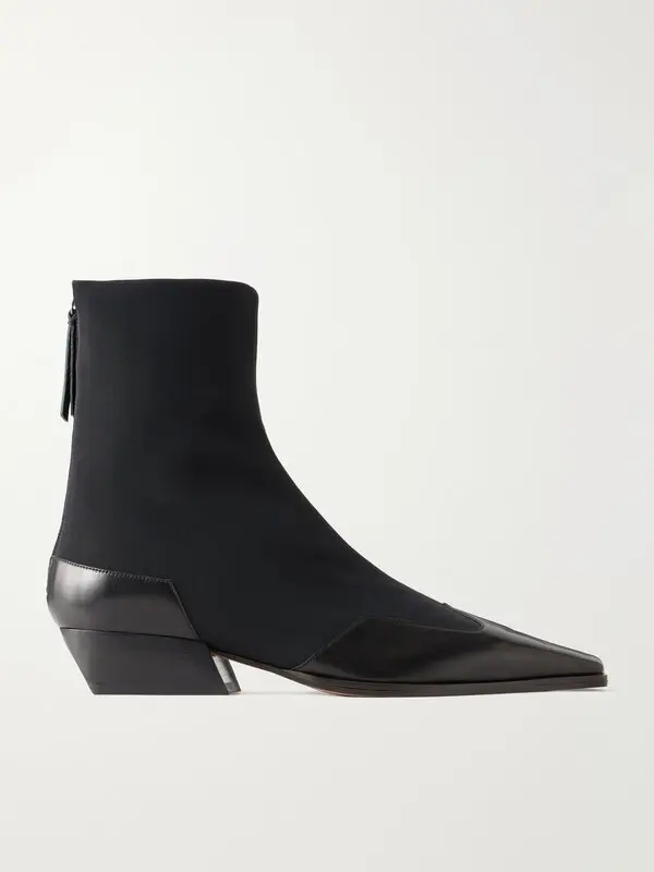 EMME PARSONS Western Minori Leather-trimmed Stretch-grosgrain Ankle Boots - Black