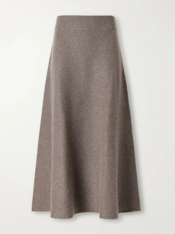 LISA YANG Dovie Ribbed Cashmere Midi Skirt - Neutrals